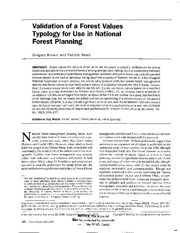 (PDF) Validation of a forest values typology for use in national forest ...