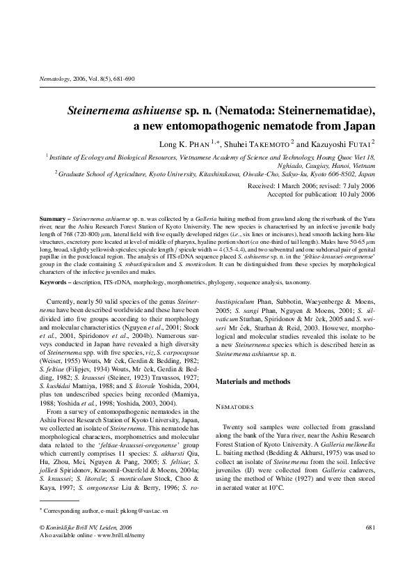 (PDF) Steinernema ashiuense sp. n. (Nematoda: Steinernematidae), a new entomopathogenic nematode ...