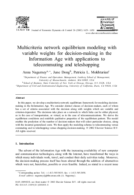 (PDF) Multicriteria network equilibrium modeling with variable weights for decision-making in ...