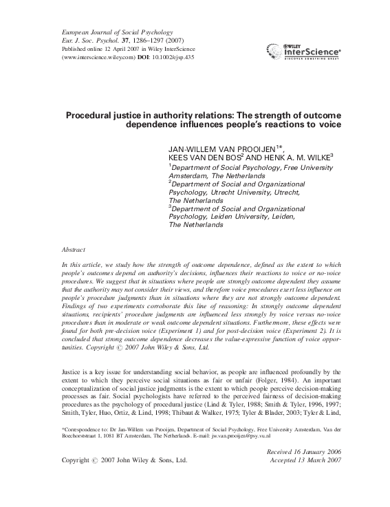 (PDF) Procedural justice in authority relations: the strength of ...