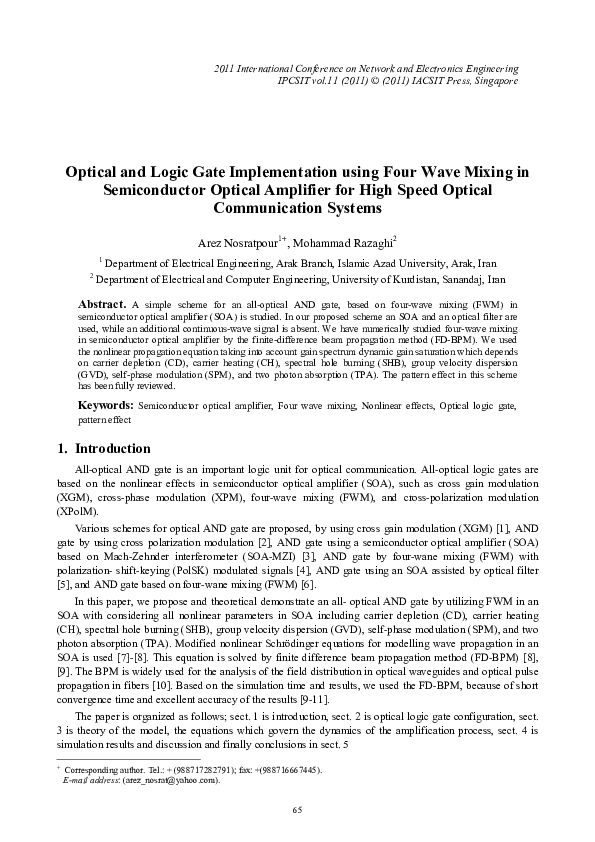 (PDF) Optical and Logic Gate Implementation using Four Wave Mixing in Semiconductor Optical ...