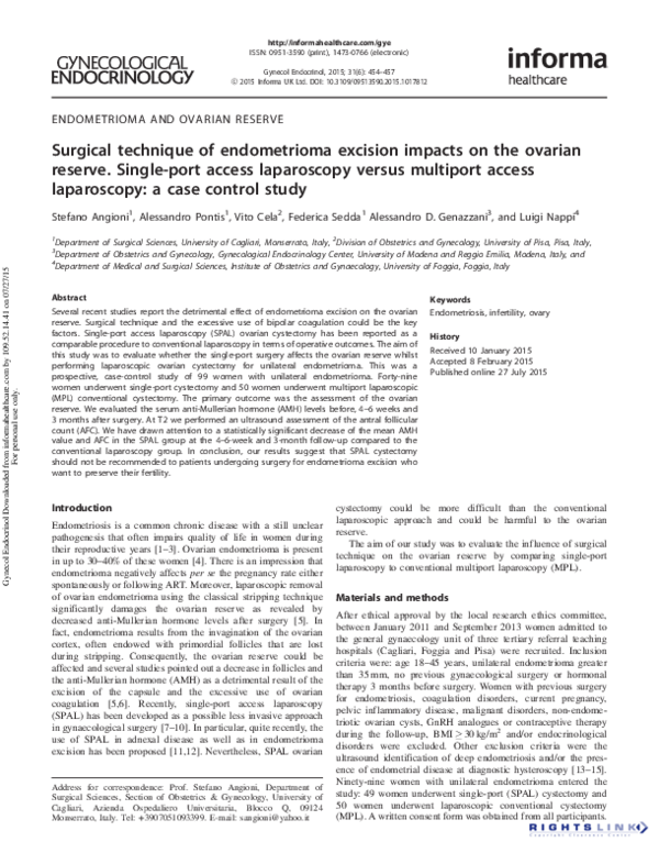 (PDF) Surgical technique of endometrioma excision impacts on the ovarian reserve. Single-port ...