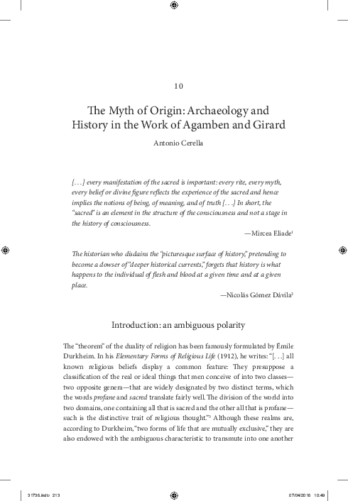 (PDF) The Myth of Origin: Archaeology and History in the Work of ...