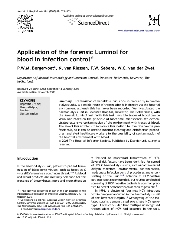 (PDF) Application of the forensic Luminol for blood in infection control