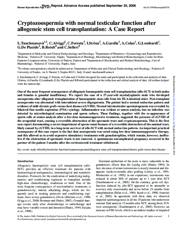 (PDF) Cryptozoospermia with normal testicular function after allogeneic ...
