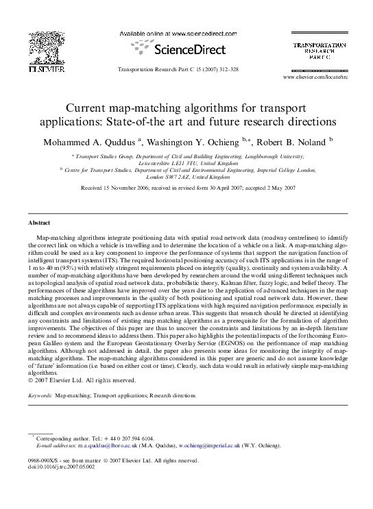 (PDF) Current map-matching algorithms for transport applications: State ...