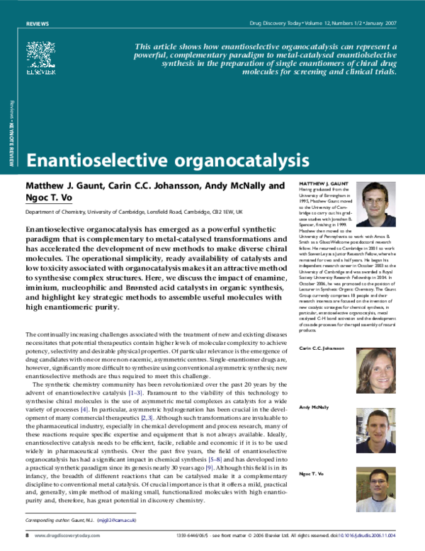 (PDF) Enantioselective organocatalysis