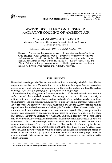 (PDF) Water distiller/condenser by radiative cooling of ambient air