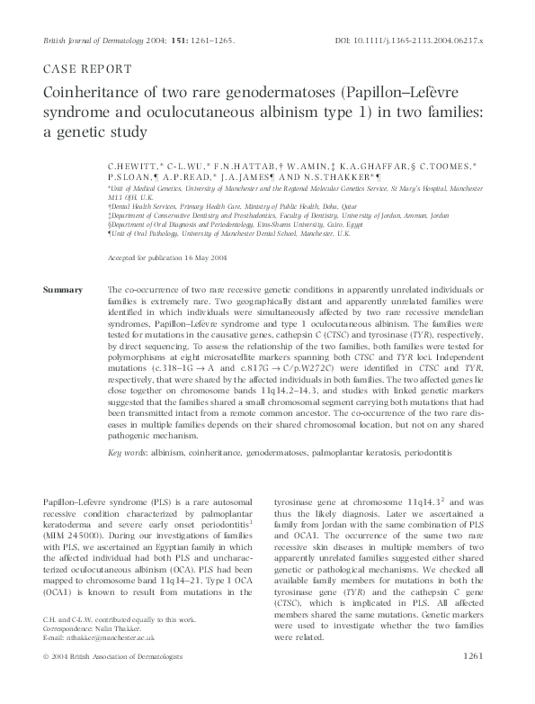 (PDF) Coinheritance of two rare genodermatoses (Papillon-Lefevre ...
