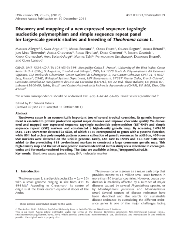 (PDF) Discovery and mapping of a new expressed sequence tag-single nucleotide polymorphism and ...