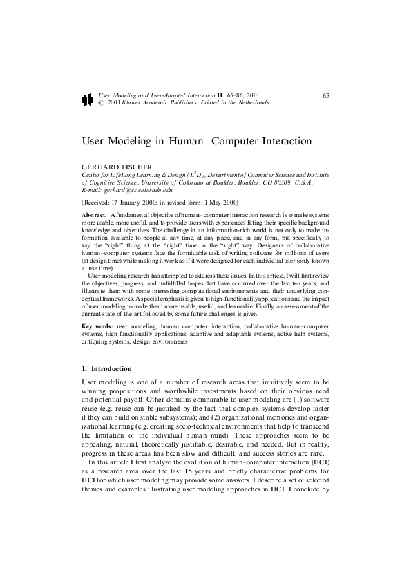(PDF) User Modeling in Human^Computer Interaction