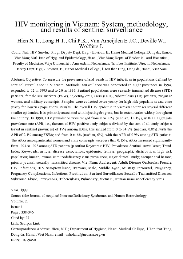 (PDF) HIV Monitoring in Vietnam: System, Methodology, and Results of ...