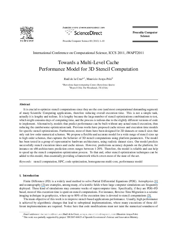 (PDF) Towards a Multi-Level Cache Performance Model for 3D Stencil Computation