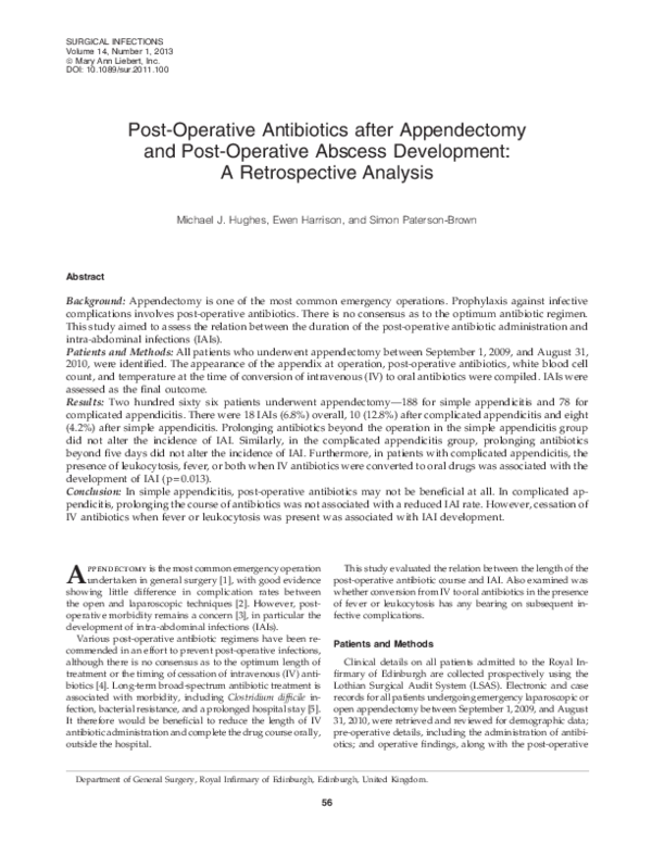 (PDF) Post-Operative Antibiotics after Appendectomy and Post-Operative ...