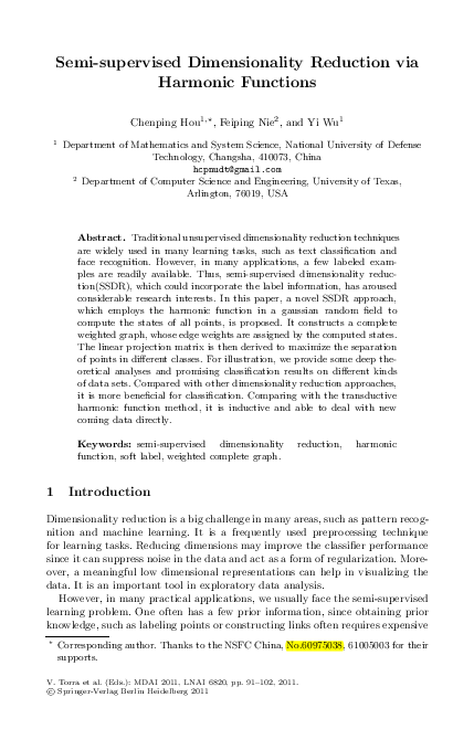 Pdf Semi Supervised Dimensionality Reduction Via Canonical