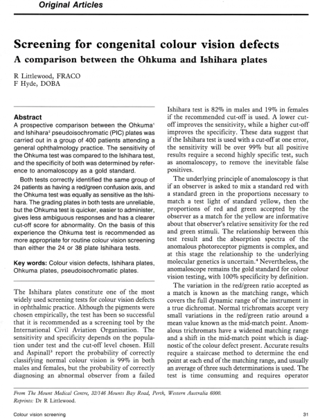 (PDF) Screening For Congenital Colour Vision Defects. A comparison ...