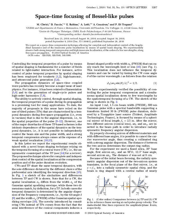 (PDF) Space–time focusing of Bessel-like pulses