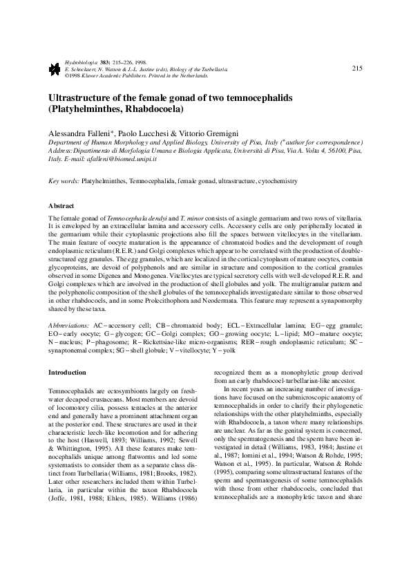 (PDF) Ultrastructure of the female gonad of two temnocephalids ...