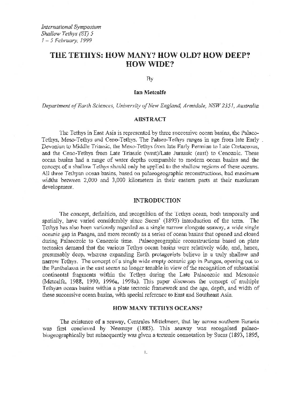(PDF) THE TETHYS: HOW MANY? HOW OLD? HOW DEEP? HOW WIDE