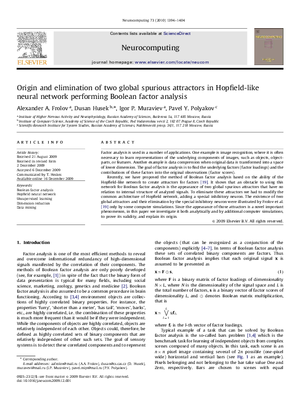 (PDF) Origin and elimination of two global spurious attractors in Hopfield-like neural network ...