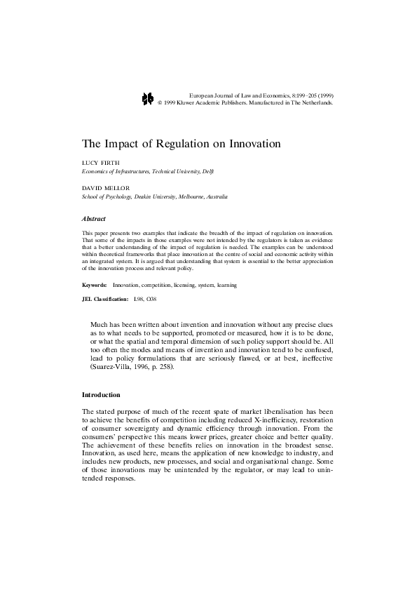 (PDF) The Impact of Regulation on Innovation