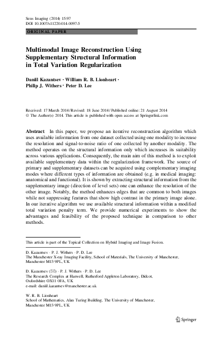 (PDF) Multimodal Image Reconstruction Using Supplementary Structural Information in Total ...