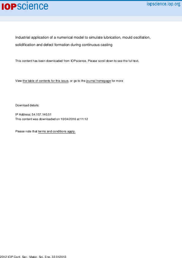 Pdf Industrial Application Of A Numerical Model To Simulate