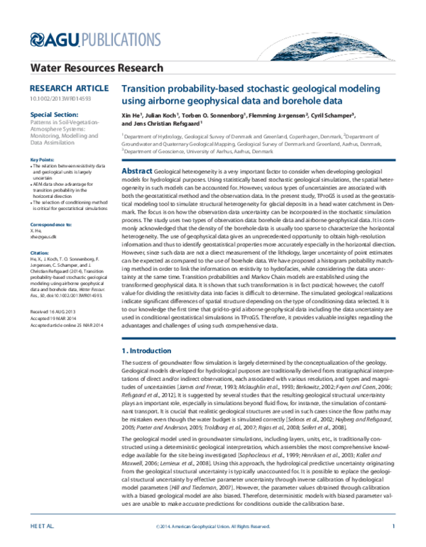 (PDF) Transition probability-based stochastic geological modeling using airborne geophysical ...