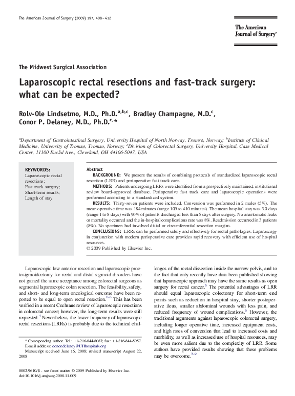 (PDF) Laparoscopic rectal resections and fast-track surgery: what can be expected?