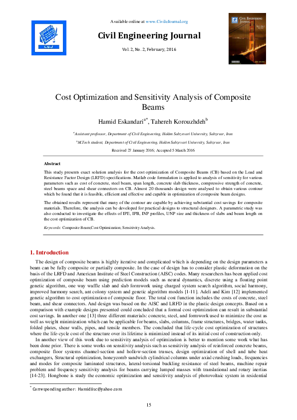 (PDF) Cost Optimization and Sensitivity Analysis of Composite Beams