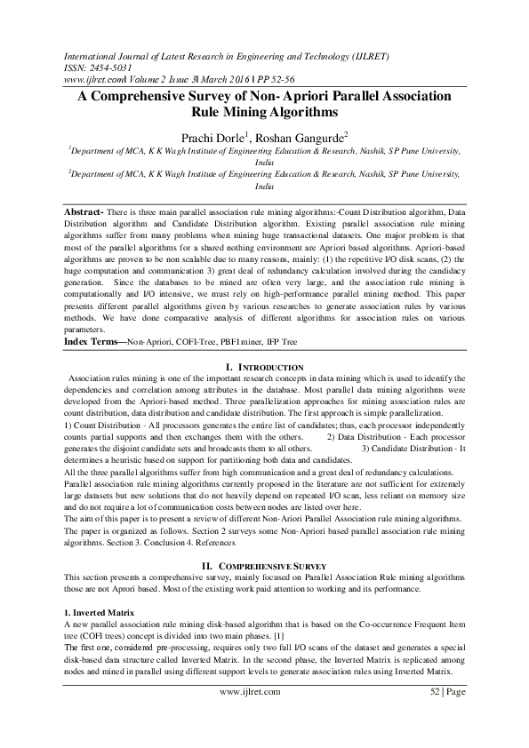 Pdf A Comprehensive Survey Of Non Apriori Parallel Association Rule Mining Algorithms
