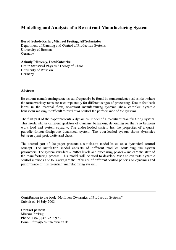 (PDF) Modeling and Analysis of a Re-Entrant Manufacturing System