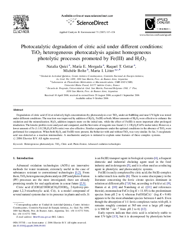 (PDF) Photocatalytic degradation of citric acid under different ...