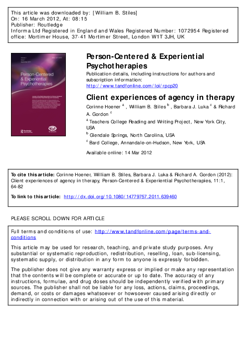 (PDF) Client experiences of agency in therapy