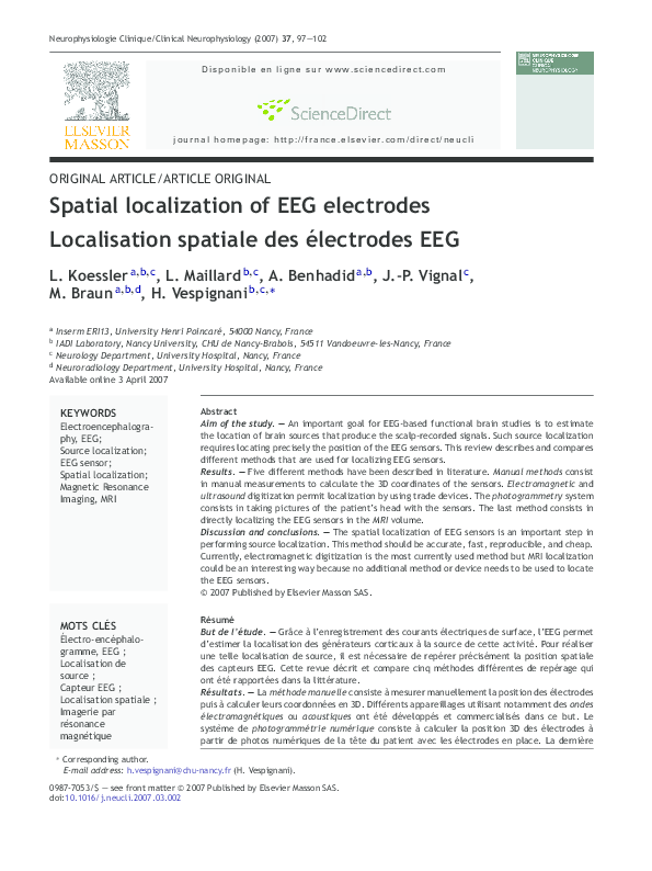 (PDF) Spatial localization of EEG electrodes
