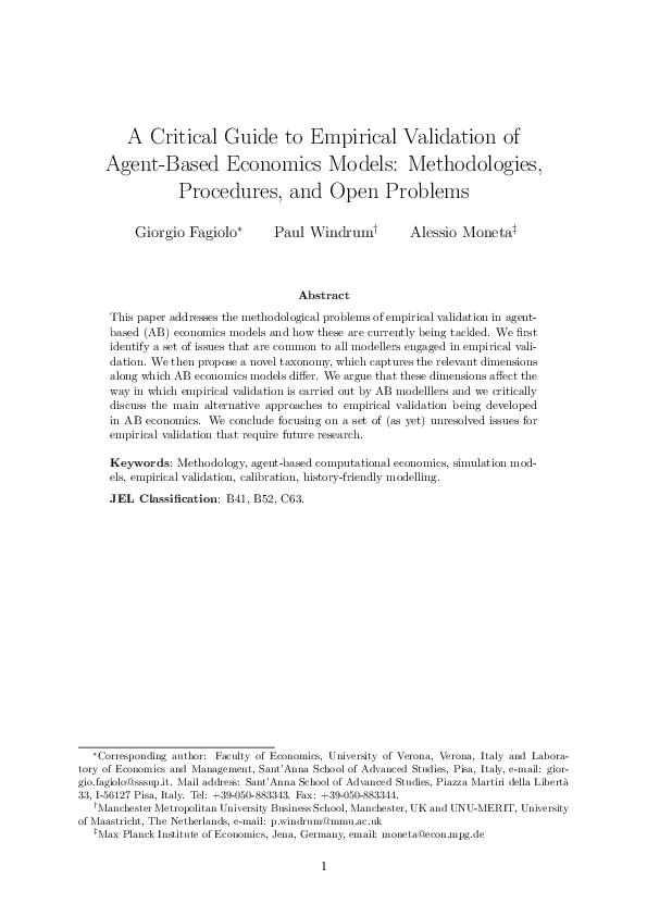 (PDF) A Critical Guide to Empirical Validation of Agent-Based Models in Economics: Methodologies ...