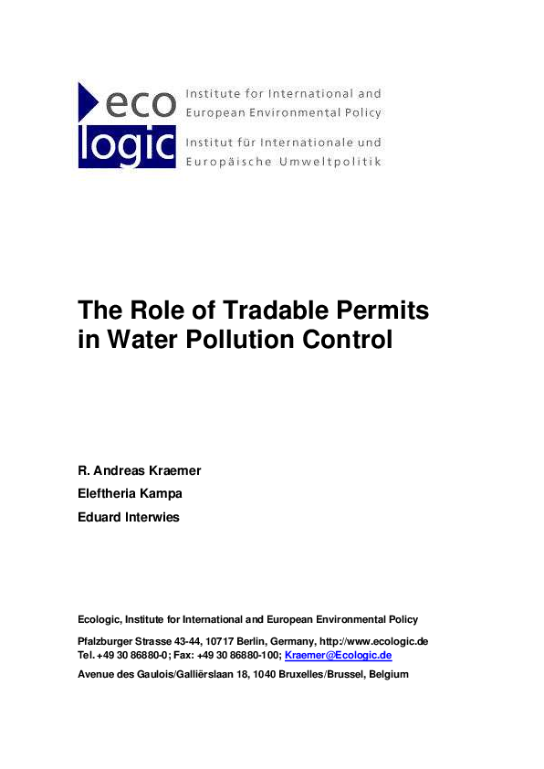 (PDF) The Role of Tradable Permits in Water Pollution Control
