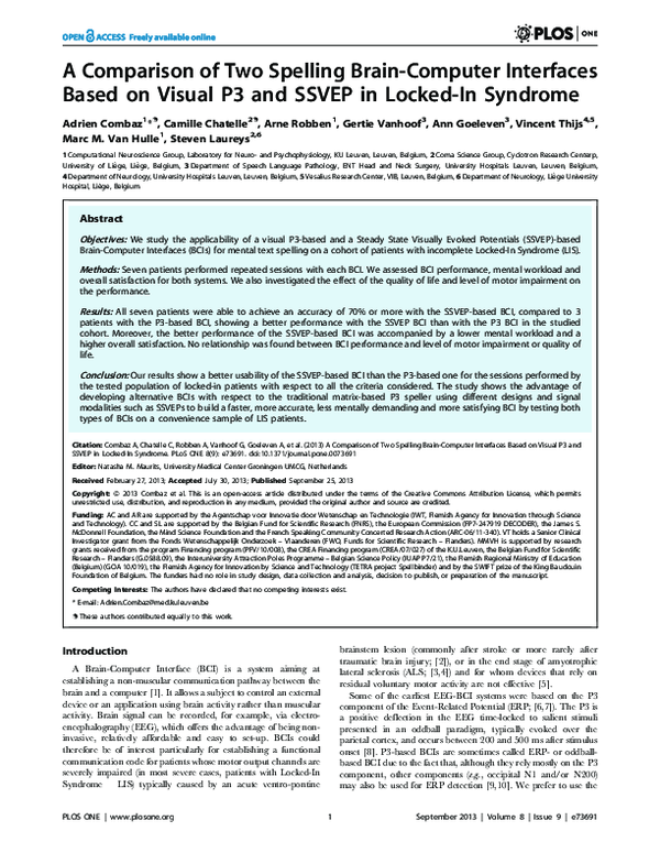 Pdf A Comparison Of Two Spelling Brain Computer Interfaces Based On