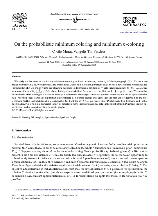 (PDF) On the probabilistic minimum coloring and minimum -coloring