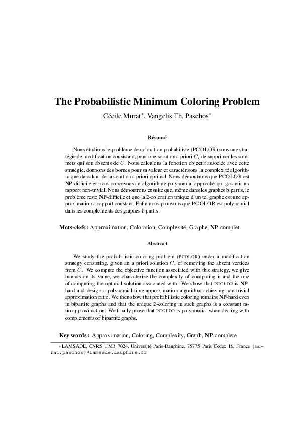 (PDF) The Probabilistic Minimum Coloring Problem
