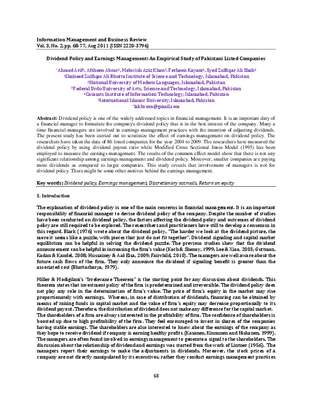 (PDF) Dividend Policy and Earnings Management: An Empirical Study of ... (PDF) Dividend Policy and Earnings Management: An Empirical Study of ...
