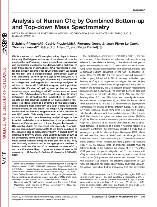 (PDF) Analysis of human C1q by combined bottom-up and top-down mass ...