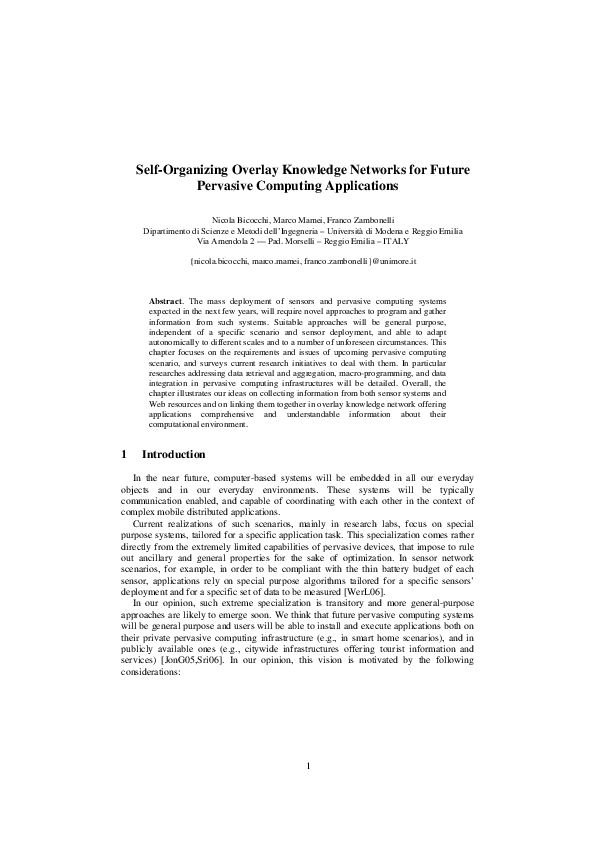 (PDF) Self-Organizing Overlay Knowledge Networks for Future Pervasive Computing Applications