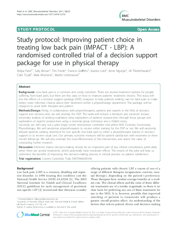 (PDF) Study protocol: Improving patient choice in treating low back ...