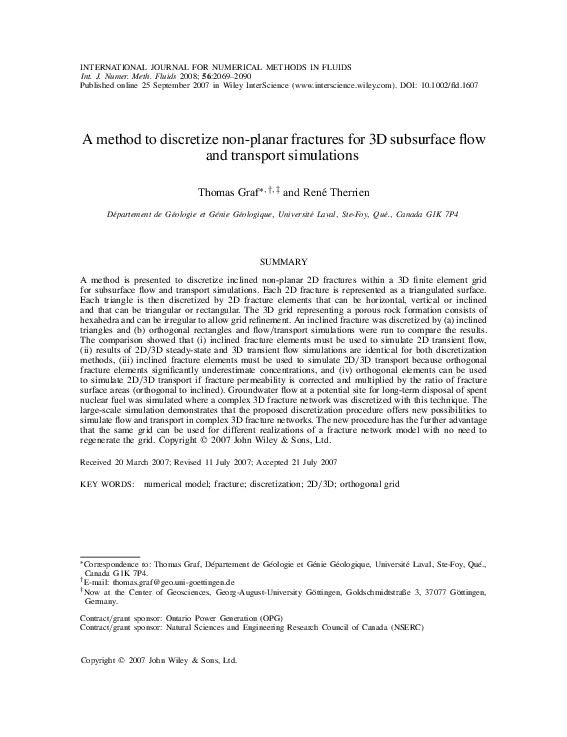 (PDF) A method to discretize non-planar fractures for 3D subsurface flow and transport simulations