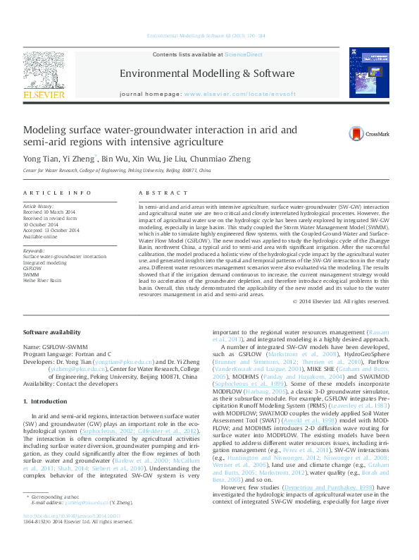 (PDF) Modeling Surface Water-Groundwater Interaction with MODFLOW: Some Considerations