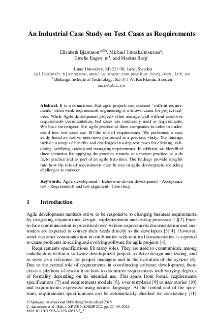(PDF) An Industrial Case Study on Test Cases as Requirements