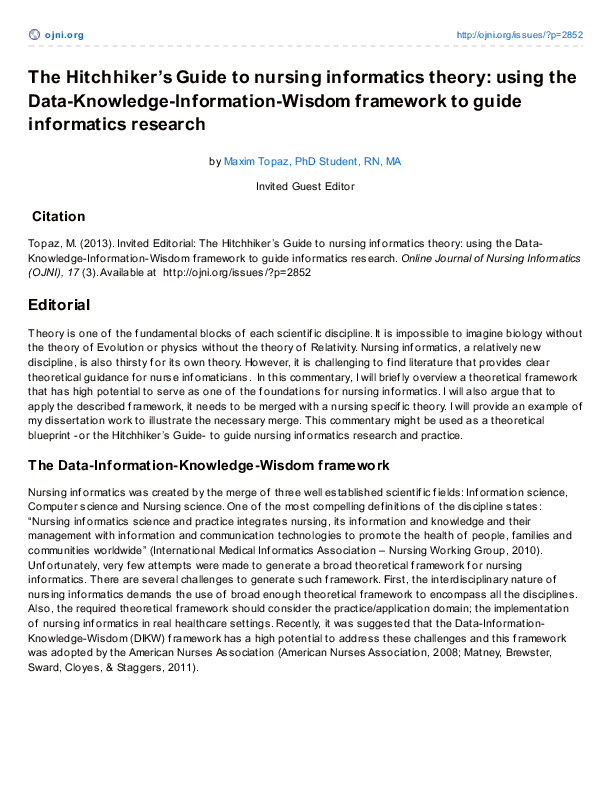 (PDF) The Hitchhiker’s Guide to nursing informatics theory: using the ...