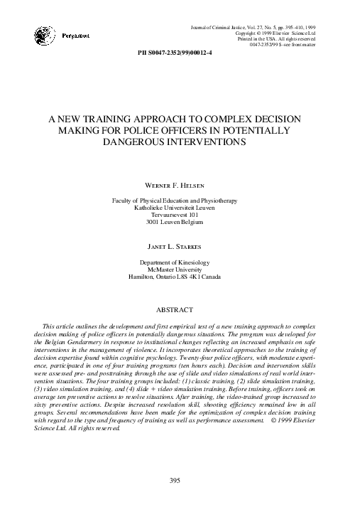 (PDF) A new training approach to complex decision making for police ...