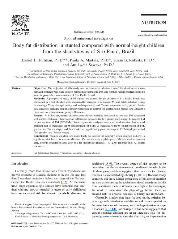 (PDF) Body fat distribution in stunted compared with normal-height ...